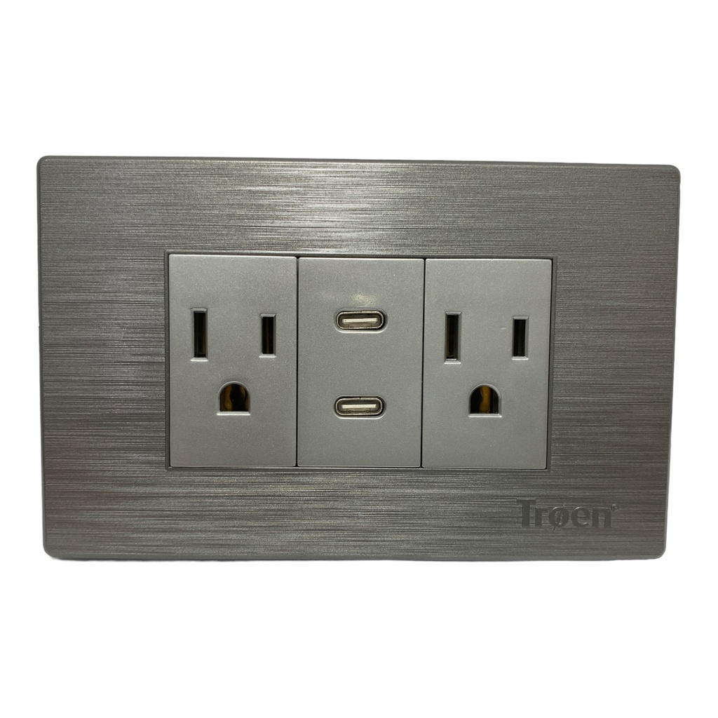 TOMACORRIENTE DOBLE CON 2 TIPO C PLATEADO TROEN | Litani Import Export